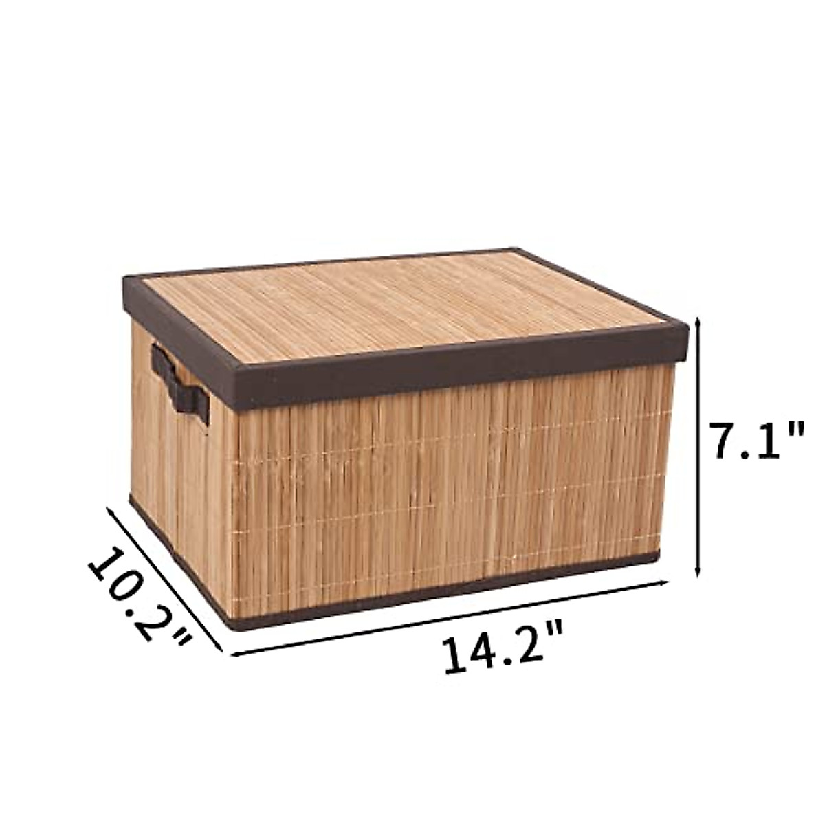 JiaLan Foldable Bamboo storage Organization box with lid, Natural basket for Living room, bedroom, office (Cuboid, Large)