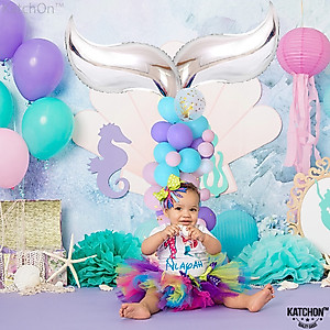 KatchOn, Silver Mermaid Tail Balloon - 25 Inch, Pack of 6 | Silver Mermaid Balloons for Mermaid Balloon Garland | Silver Foil Curve Balloon | Mermaid Tail Foil Balloon for Mermaid Birthday Decorations