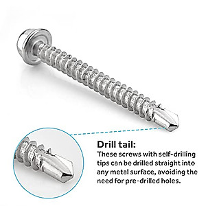 OIZEN 410PCS 410 Stainless Steel Self Drilling TEK Screw Assortment Kit (Silver),Hex Washer Head & Wafer Head Screws,Multiple Length