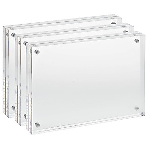 unum Clear Acrylic 4x6 Picture Frame - Luxury Magnetic Floating Picture Frames - Lucite Block Frame Desk, Shelf or Table - 3 PACK