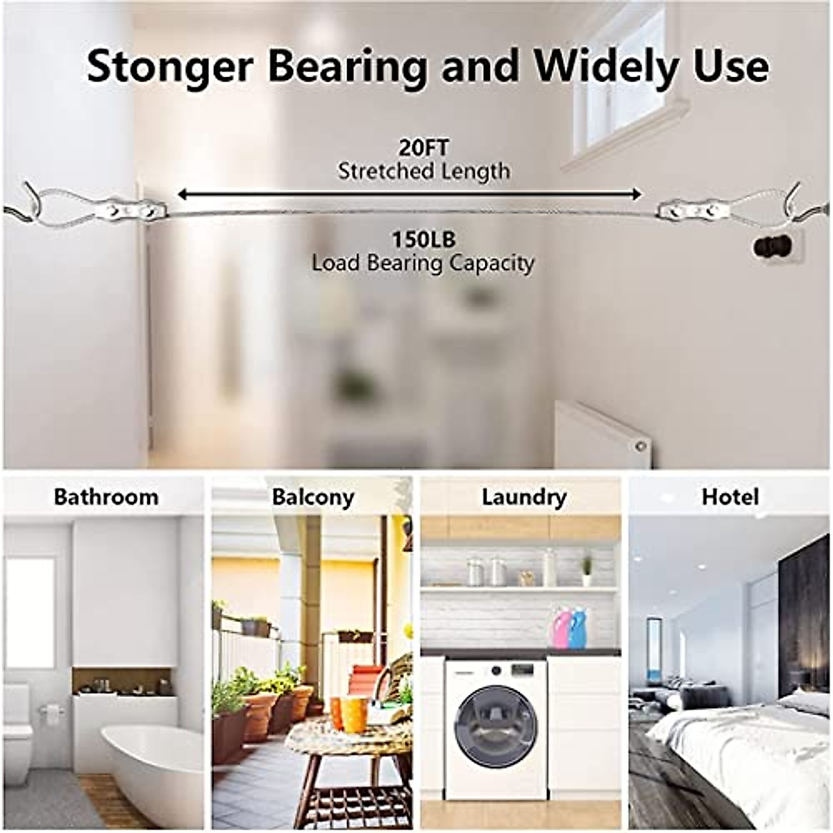 N/A Portable Windproof Clothes Rope with Stainless Steel Cable Fastening System Multifunctional Heavy Duty Laundry Rope