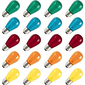 S14 Christmas Replacement Light Bulbs, 20 Pack Glass Edison Vintage Bulbs, 11 Watt, E26 Medium Base, Waterproof Commercial Christmas Bulbs for Indoor Outdoor Home Patio Garden Decoration, Multicolor