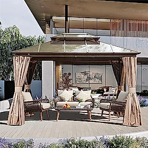 Evedy Gazebo 10x12, Galvanized Steel Double Roof Permanent Aluminum Gazebo, Outdoor Metal Pergolas with Curtain and Net for Garden, Parties, Patio, Deck, Lawns