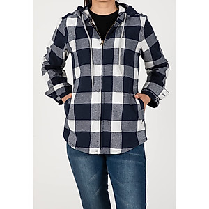 Plaid Flannel Shirts for Women Hooded Flannel Shirt oversized Zip Up Flannel Hoodies Fall Flannel Shacket Blue White XXL