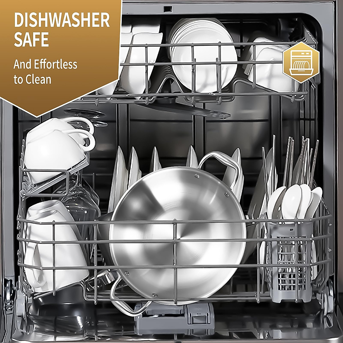 LOLYKITCH 12 Inch Tri-Ply Stainless Steel Wok Pan with Lid,5 QT Deep Stir-Fry Pan,Jumbo Cooker,Induction Cooking Pan,Heavy Duty,Dishwasher and Oven Safe.