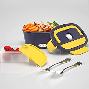 Electric Lunch Box [Upgraded],60W High-power Food Heater,12V 24V 110V 3 in1 Portable microwave for Car/Truck/Home–Leak proof,Removable 304 Stainless Steel Container fork & spoon and Carry Bag………