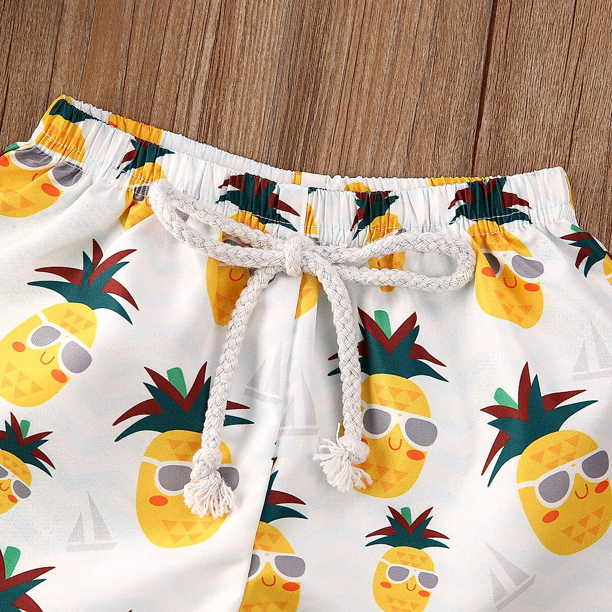 Infant Toddler Baby Boy Hawaiian Beach Shorts Swim Trunks Cartoon Animal Little Boys Board Shorts Swimwear (B-White Pineapple, 6-12 Months)