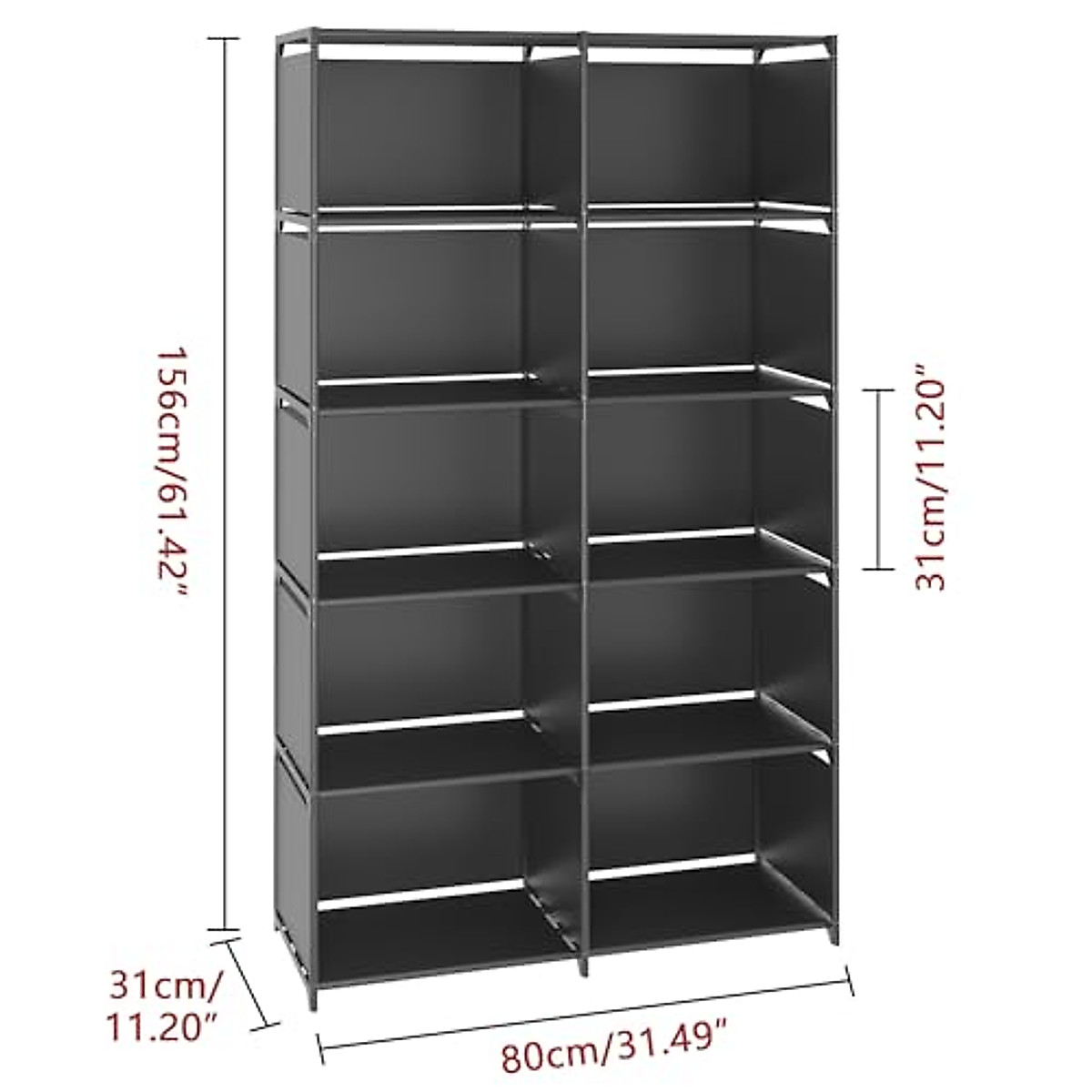 ACCSTORE Cube Storage, Double Row 6-Layer Cubes Closet Storage Shelf, DIY Wall Cabinet Bookshelf Plastic Square Storage Rack, Suitable for Bedroom, Living Room, Office, Kitchen, Warehouse (Black)
