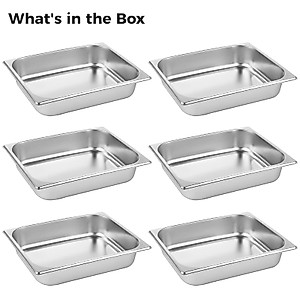 Anjetan 6Pcs Steam Table Pans, 1/2 Half Size 2.6'' Deep Food Pans, Quality Stainless Steel Catering Food Pans Commercial Steam Table Pans for Hotels Restaurants Cafeterias (1/2 Half Size 2.6'' Deep)
