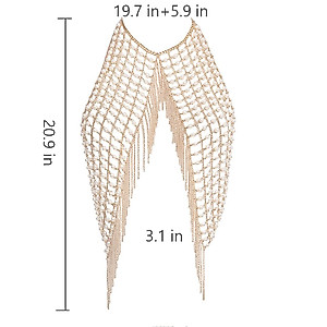 Foyte Sexy Pearl Tassels Body Chains Summer Bikini Gold Body Chain Beach Bra Body Chain Sparkly Body Accessorices for Women and Girls (Pearl)