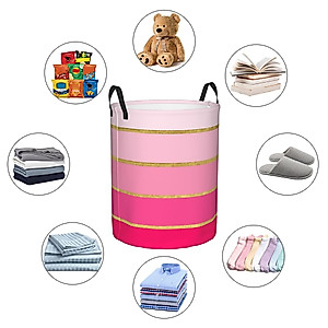 Large Laundry Basket, Hot Pink & Gold Modern Collapsible Laundry Hamper Dirty Clothes Washing Bin for College Dorm Storage Essentials