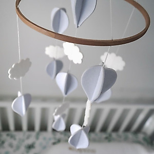 EcoCubs Handmade Baby Crib Mobile | White & Pale Grey | Hot Air Balloons & Clouds | Eco-Friendly Felt & Organic Beech Wood | Gender Neutral Nursery Decor | Simple & Modern Design