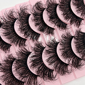 TIKILEY Mink Lashes Fluffy Wispy Eyelashes Mink, 20mm/25mm Long Dramatic D Curl Strip Lashes Cat Eye 3D Mink Lashes Natural False Eyelashes Pack