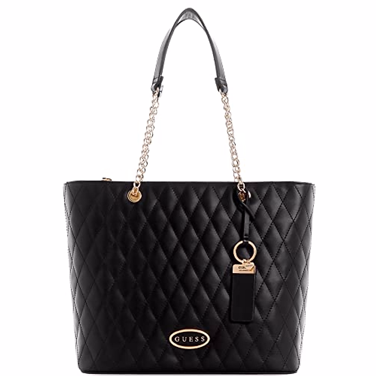GUESS Factory Women's Quilted Chain Handle Tote Bag Handbag - Black