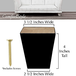 ComfortStyle Legs for Furniture, Sofa Ottoman and Chair 4" Wood Feet Replacement, Set of 4 Square Tapered Pyramid Feet (Dark Espresso)