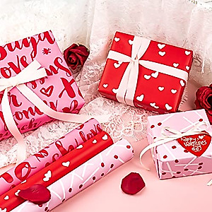 WRAPAHOLIC Valentine's Day Wrapping Paper Roll - Mini Roll - 3 Rolls - 17 Inch X 120 Inch Per Roll - Pink and Red Sweet Design for Wedding, Baby Shower and Birthday