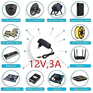 12V 3A Power Supply Adapter, 100V-240V to 12V 3A Wall Mounted 12V Switching for DC12V CCTV Camera LED Strip Light rc Balance Charger with 5.5X2.1 DC Female Plug to Screw Connection (2PACK)