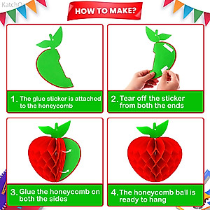 KatchOn, Red Apples Honeycomb Centerpiece Decorations - Large, Pack of 6 | Back to School Decorations for Classroom | Apples Hanging Decoration | Apples Honeycomb Garland, Apples Decorations for Party