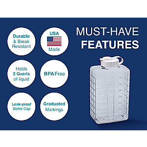 Arrow 2 Qt Bottle with Cap for Cold Drinks - Clear View Plastic Refrigerator Bottle with Easy-Pour Spout and Graduated Markings - Made in USA, BPA Free Plastic - Ideal for Water, Iced Tea, Juice