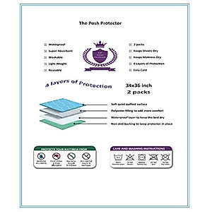 Posh Mattress Pad Protector 2 Pak 34x36 Incontinence Potty Training Pets