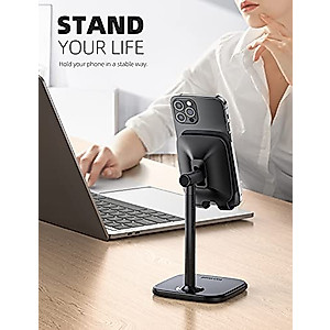 Lamicall Cell Phone Stand for Desk - Adjustable Mobile Phone Holder Dock for Table, Desktop, Office, Compatible with iPhone 13 12 11 X Xr Pro Max 8 7 6 Plus, iPad Mini, 4-10'' Cellphone and Tablets