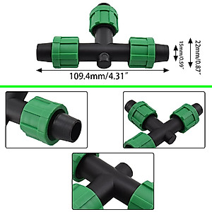 MARRTEUM Drip Irrigation Tee Fittings Universal Barbed Locking 3-Way Coupling Connectors for 16-17mm Drip Tape Tubing Sprinkler System [8PCS, Green]