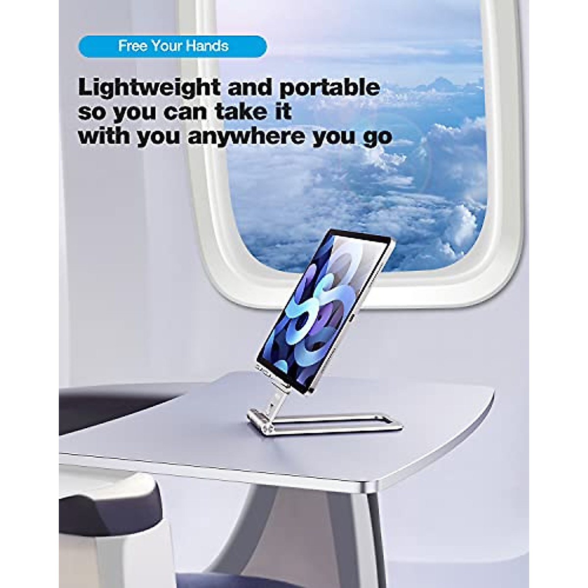 MEISO Cell Phone Stand, Fully Foldable Phone Holder for Desk, Desktop Mobile Phone Cradle Dock Compatible with iPhone, Samsung Galaxy, iPad Mini, Tablets Up to 10” (Black)