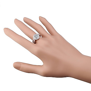 Lavencious Round Clear Wedding Sets Engagement Ring Band 925 Sterling Silver with White AAA CZ (Silver, 7)