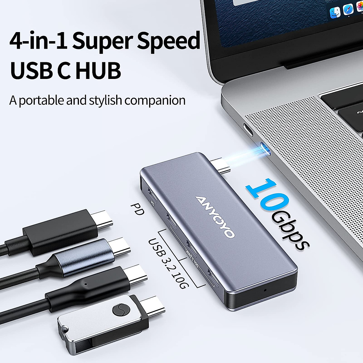 ANYOYO USB C HUB,4 Port USB-C to USB-C Hub with 3 USB 3.2 Gen2 Ports(10Gbps),1 100W PD Port Compatible with MacBook Pro/MacBook Air/iPad Pro and other USB C laptops,Support Charging(No video)