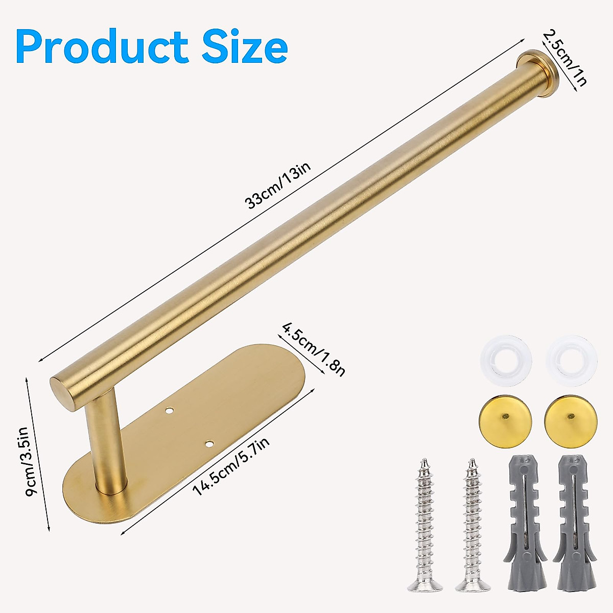 Gold Kitchen Paper Towels Holder Wall Mount Stainless Steel Paper Towel Holders Adhesive Under Cabinet Paper Towel Roll Rack for Kitchen, Bathroom