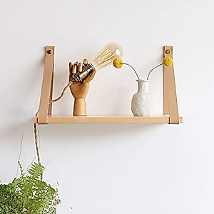 FRIADE PU Leather Strap Shelves,Wall Floating Shelf, Storage Rack for Kitchen,Living Room,Bedroom,Study,Set of 2