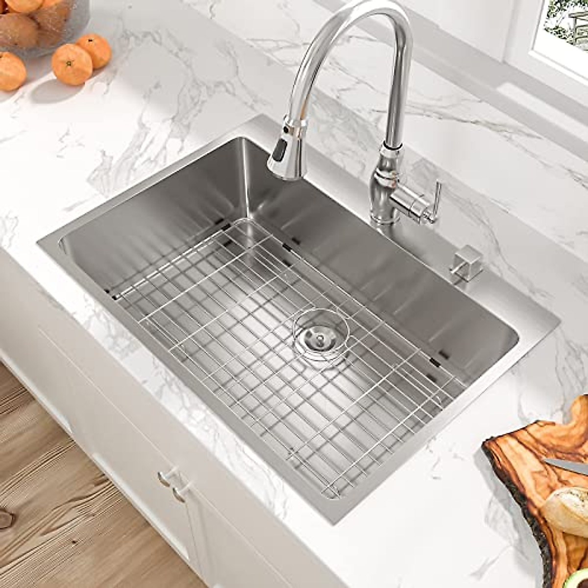 33 Kitchen Sink Drop In - Sarlai 33 x 22 Inch Kitchen Sink Topmount 16 Gauge Stainless Steel Deep Single Bowl Above Counter Kitchen Sinks Basin