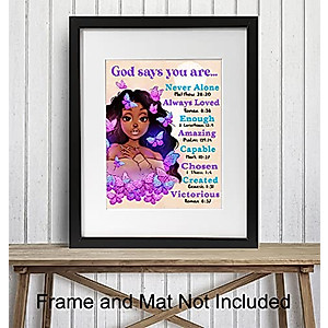 African Americans Wall Art & Decor - God Says You Are - Afro Black Art - Black women Poster - Pink Black Girl Magic - Inspiration Motivation spiritual Religious Christian Scripture - Teen Bedroom