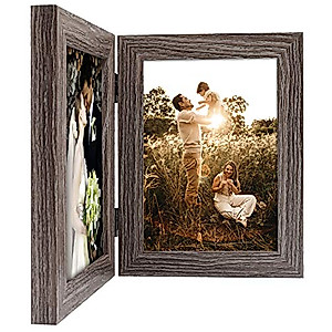 Golden State Art 5x7 Double Picture Frame Vertical Hinged Photo Frame 2 Opening Folding Family Frames Collage (5x7, Grey, 1-Pack)