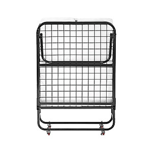 Twin Folding Bed Rollaway Portable Guest Bed Cot Space Saving Bed Frame No Assembly Sturdy Folding Cot with Mattress Wheels for Office Bedroom Guest Camping, White