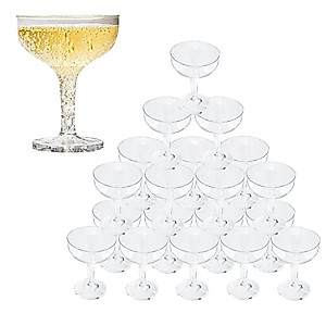 Upper Midland Products Acrylic Champagne Coupe 5 Oz Stem Glasses With Interlocking Groove Feature To Build Sturdy Tower, Weddings, Party, Bar, Martini, Margarita, Cocktail, Dessert Cups… (35 Count)
