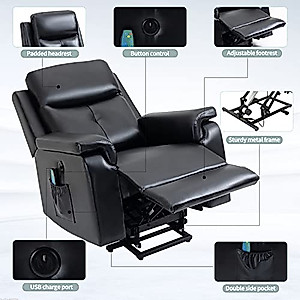 AVAWING Power Lift Recliner Chair for Elderly, Leather Electric Massage Recliner Chair w/Heat, Side Pocket, Remote Control, USB Charge Port for Bedroom, Living Room, Dark Black…