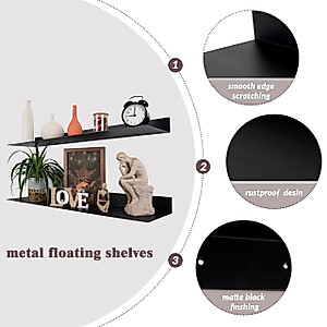 XWNE Metal Floating Shelves 24 inch Set of 2, Industrial Heavy Duty Modern Steel Wall Mounted Shelves for Living Room Office Kitchen Farmhouse,24x8x2.5 inch,Matte Black