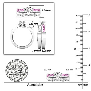 Dazzlingrock Collection Round Pink Sapphire & White Diamond Ladies Wedding Ring Set in 14K White Gold, Size 8