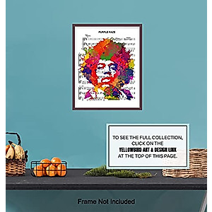 Jimi Hendrix 8x10 Poster, Wall Art, Home Decoration - Graffiti Pop Art Decor for Apartment, Music Studio - Urban Street Art Style Purple Haze Sheet Music Picture Print - Gift for Guitarist, Musician