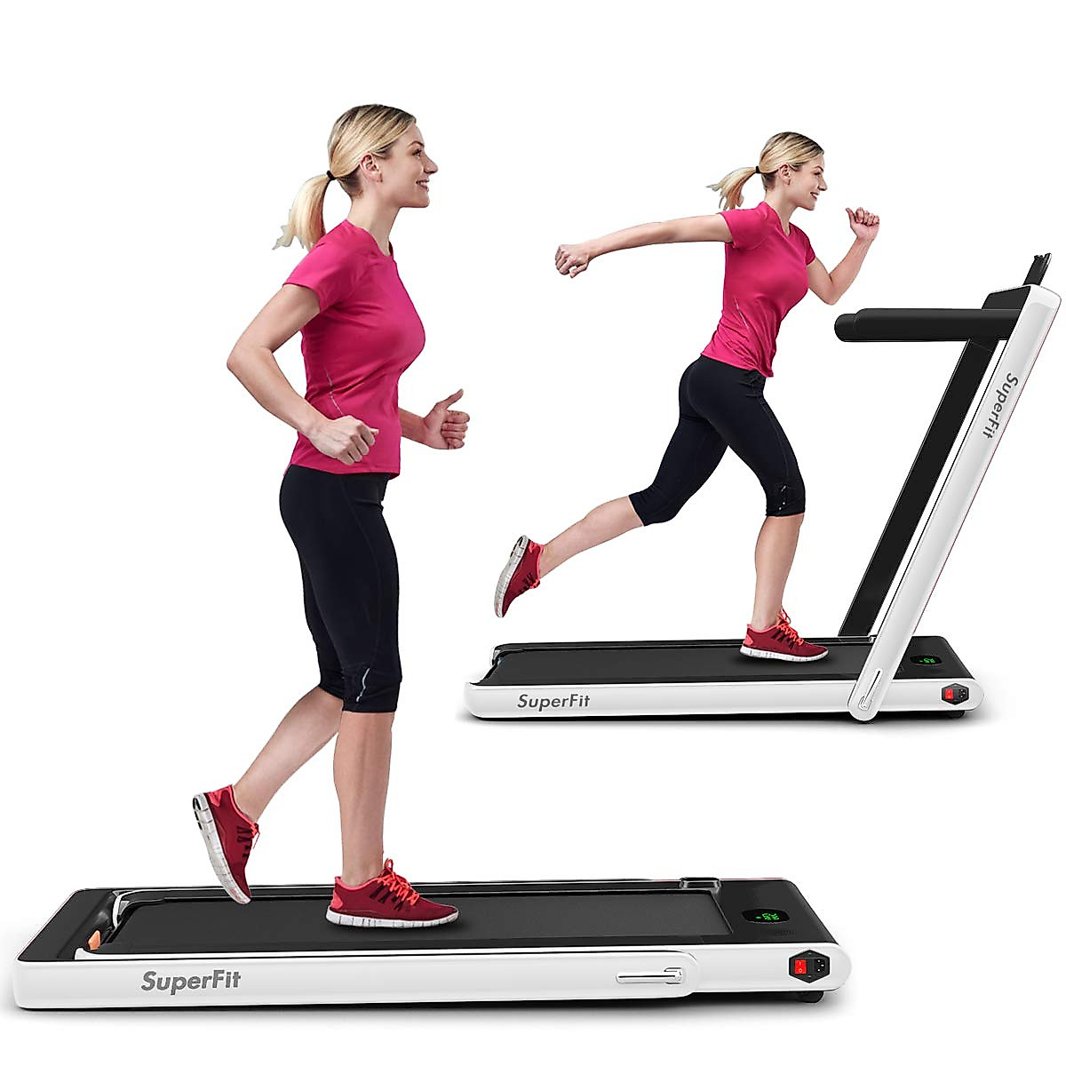 GYMAX Walking Pad, 2.25HP Foldable Treadmill with Smart App & Remote Control, Bluetooth LED Monitor, Small Spaces Compact Running Machine, Folding Portable Under Desk Treadmill for Home Office (White)