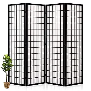 Salfanre Divider for Room Separation, 4 Panel, Japanese Room Dividers, Folding Shoji Screen, 5.6 Ft, Black