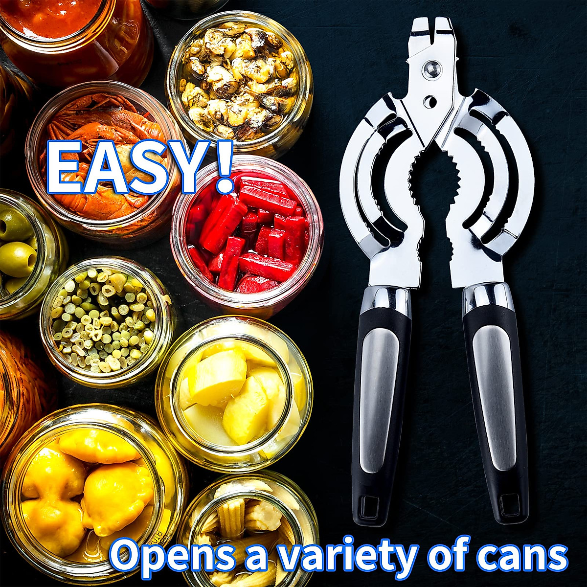 Zoiwdur Jar Opener, Multi Jar Opener for Weak Hands, Stainless Steel Jar Lid Opener, Beer Bottle Opener for Arthritic Hands, Seniors with Arthritis