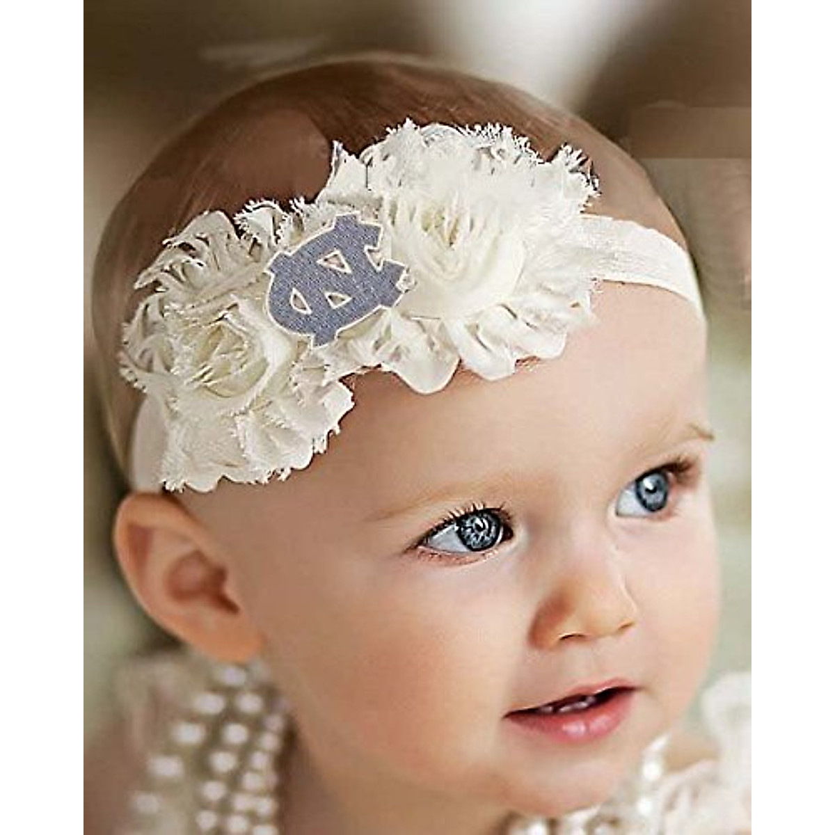 Future Tailgater North Carolina UNC Tar Heels Baby/Toddler Shabby Flower Hair Bow Headband (12-24 months/ 15")