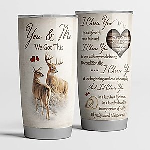 To My Hunting Lovers Tumbler From Him Her Husband Wife Family You And Me Romantic Quotes Ring Couples Deer Heart Customized Hunting Lovers Gifts 20oz With Lid Travel Cup For Couples Birthday