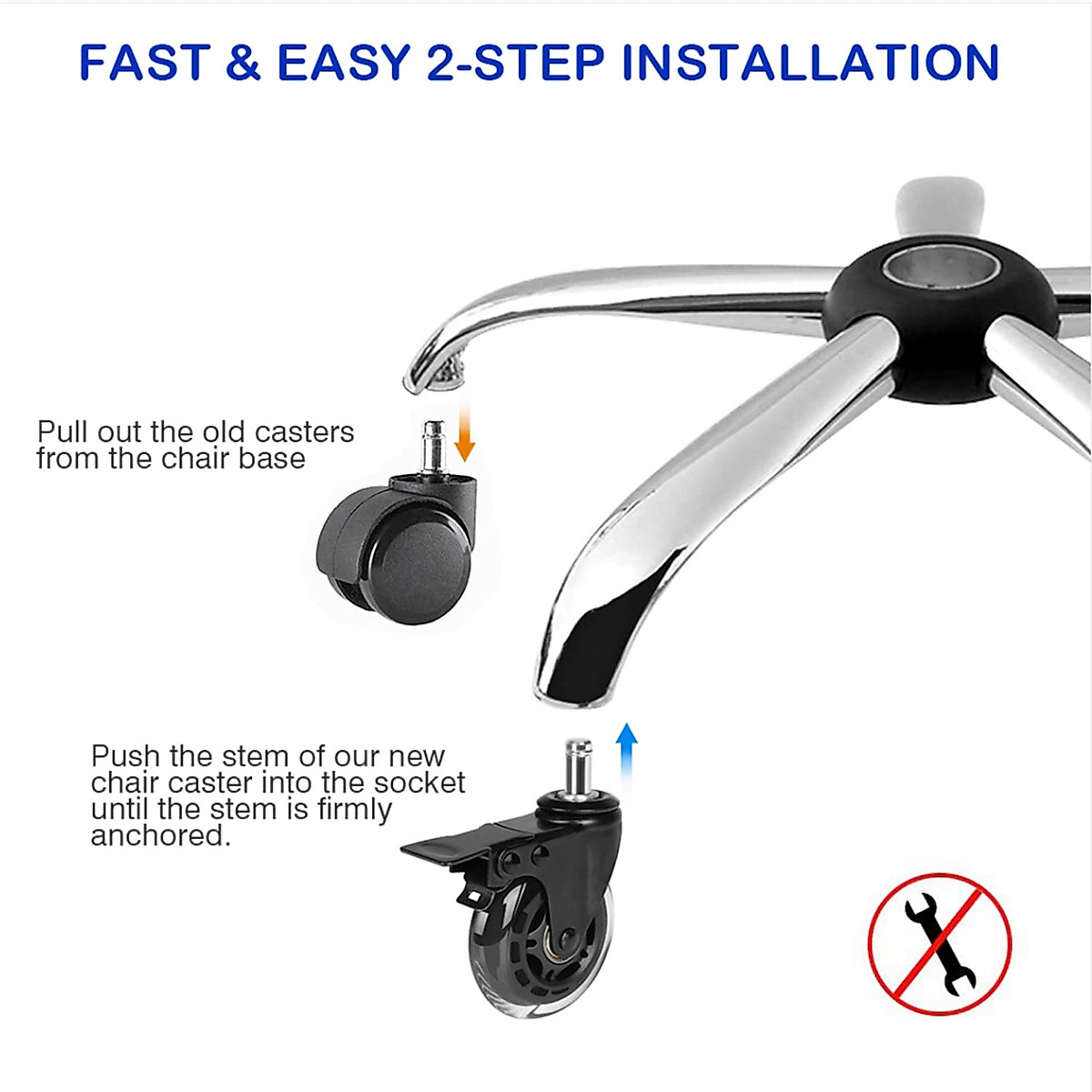 Hirate 3" Chair Casters Heavy Duty Lockable Swivel Caster Replacement Universal Stem 7/16" x 7/8" for Home Office Gaming Chairs (Pack of 5, 2 with Dual Brake & 3 Without)