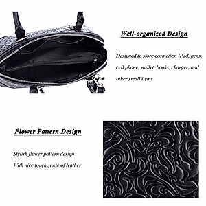 Banuce Black Embossed Pattern Leather Handbags for Women Purse Shoulder Tote Bag