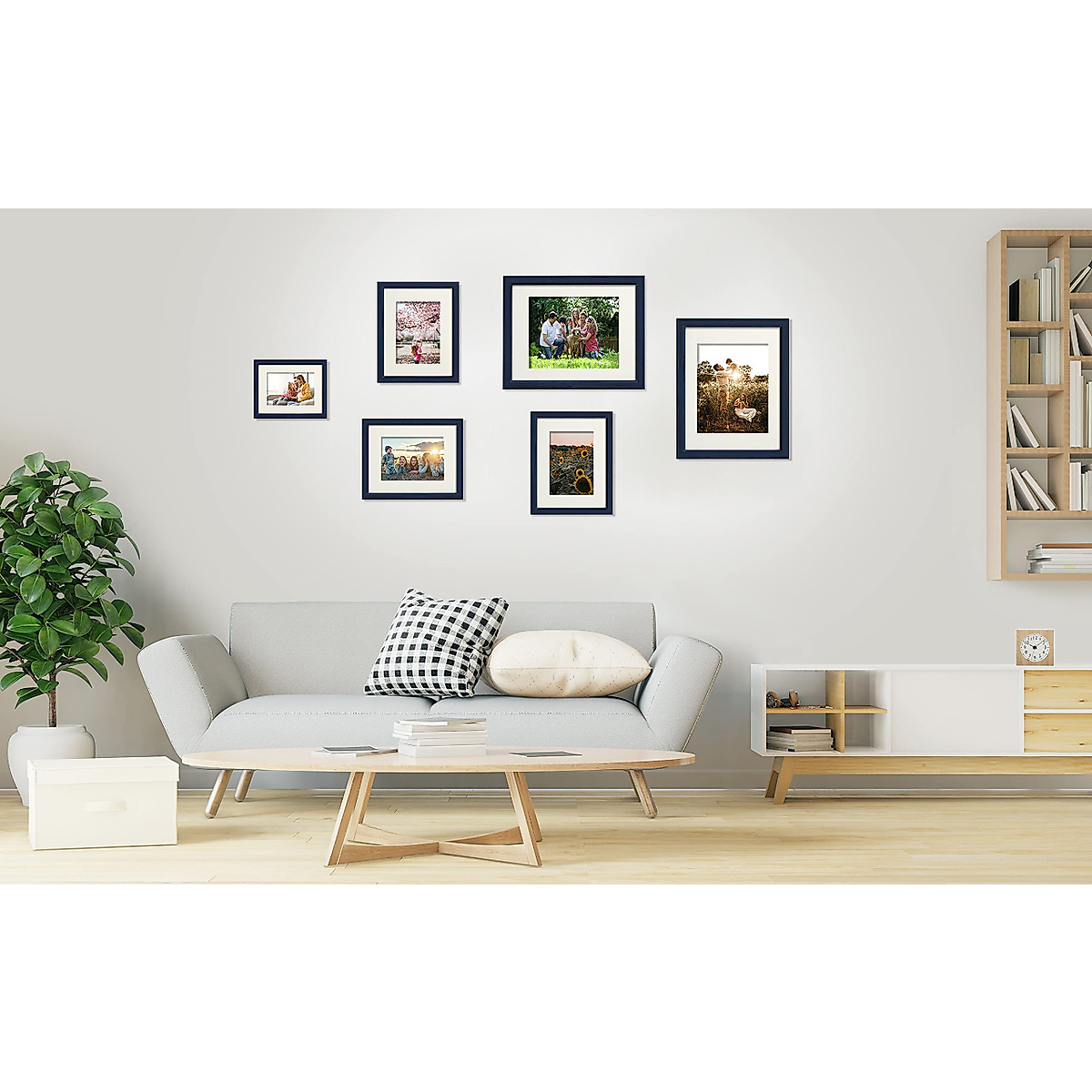 VIOLABBEY 11x14 Picture Frames Set of 4, Fits 8x10 Photo Frame with Ivory Mat or 11x14 Without Mat, Wall or Tabletop Display, Semi Tempered Glass, Blue