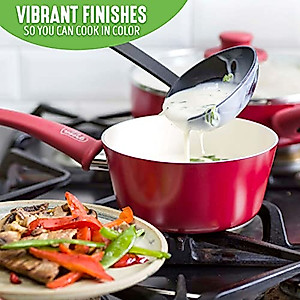 GreenLife Soft Grip Healthy Ceramic Nonstick, 1QT and 2QT Saucepan Pot Set with Lids, PFAS-Free, Dishwasher Safe, Red