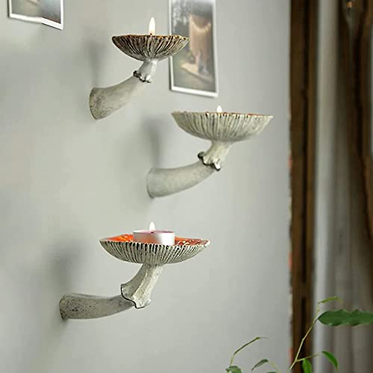 Firlar Mushroom Floating Shelves, 3Pcs Cute Mushroom Room Decor, Whimsical Mushroom Decor Wall Mounted, Resin Mushroom Hanging Storage Rack Creative Art Rack for Living Room Kitchen Bathroom, S+M+L